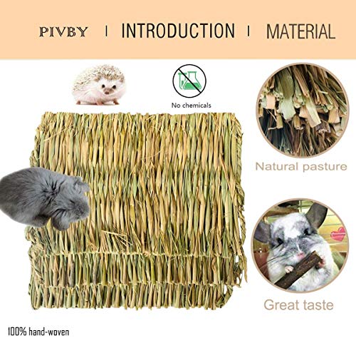 PINVNBY Rabbit Mat for Cages Woven Bunny Grass Bed Nest Chew Toy Bed for Hamsters Parrot Hedgehog Guinea Pig Bunny and Other Small Animals (12 Pack)