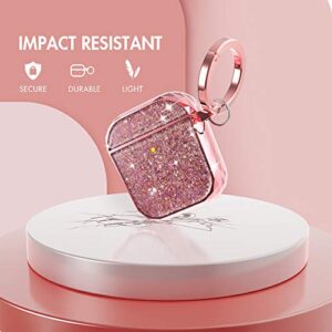 AHASTYLE AirPods Case for Women Girls Luxury Glittery, Glossy Hard Protective Case Cover Compatible with Apple AirPods 2 & 1(Rose Gold)