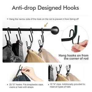 Mkono Hat Rack for Wall Baseball Cap Organizer Hanger with 20 Hooks Modern Metal Hat Holder Wall-Mounted Caps Display for Closet Door Bedroom Entryroom Laundry, Set of 2,Black