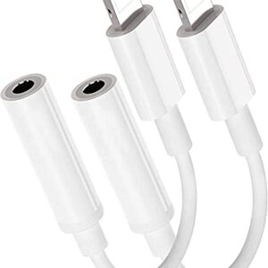 esbeecables 2 Pack for iPhone 3.5mm Headphones Adapter, Apple MFi Certified Lightning to 3.5mm Earphones/Headphones Jack Aux Audio Adapter Dongle for iPhone 14/13/12/11/XS/XR/X/8/7/SE, Support All iOS