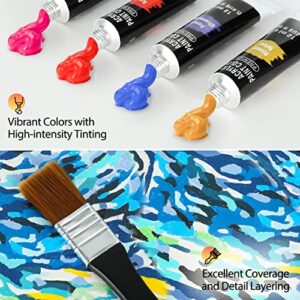 Emooqi Acrylic Paint Set, 24 Rich Paint Colors, with 11 Art Brushes, Paint Palette & Painting Canvas - Quick Dry Paints for Hobby Painters & Kids, Great for Canvas Wood Rock Ceramic Painting.