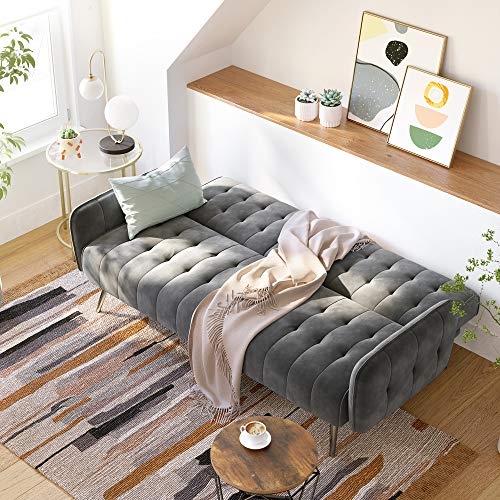 VASAGLE Sofa Bed, Convertible Couch with 2 Cup Holders and Removable Armrests, for Compact Living Space Apartment Dorm Office, 72 x 33.9 x 30.7 Inches, Gray