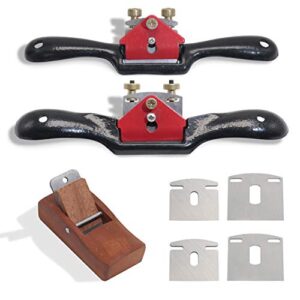 boeray 2pcs adjustable spokeshave with flat base, 6pcs metal blade and 1pcs portable woodworking planes wood working hand tool perfect for wood craft, wood craver, wood working