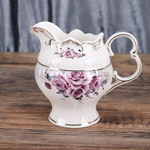 fanquare 15 Piece Porcelain Tea Set for Adults, Wedding Tea Service, Large British Teapot with Cups, Purple Rose