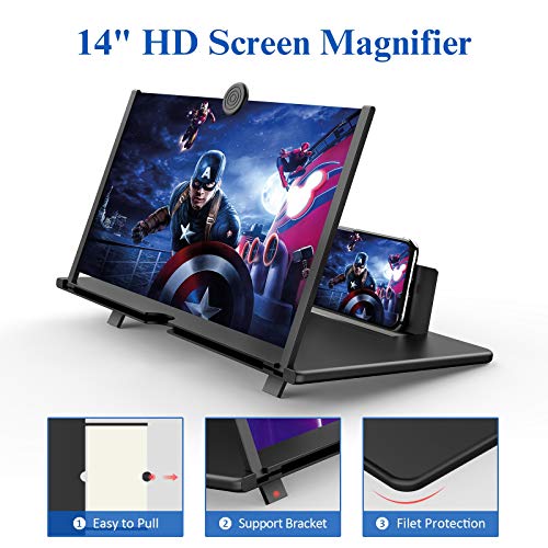 14" Screen Magnifier for Cell Phone -Fanlory 3D HD Magnifying Projector Screen Enlarger for Movies, Videos and Gaming – Foldable Phone Stand with Screen Amplifier–Compatible with All Smartphones