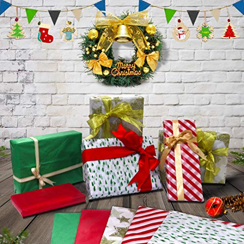 KLATIE Christmas Tissue Paper, Assorted Design Gift Wrapping Paper 120 Sheets, 20” X 14”, including Red, Green, White, Christmas Trees, Stripe Design, Tissue Paper for Gift Bags, Christmas Wrapping.