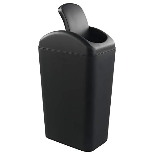 Hespama Slim Trash Can, 14L Black Swing Lid Garbage Bin for Narrow Space