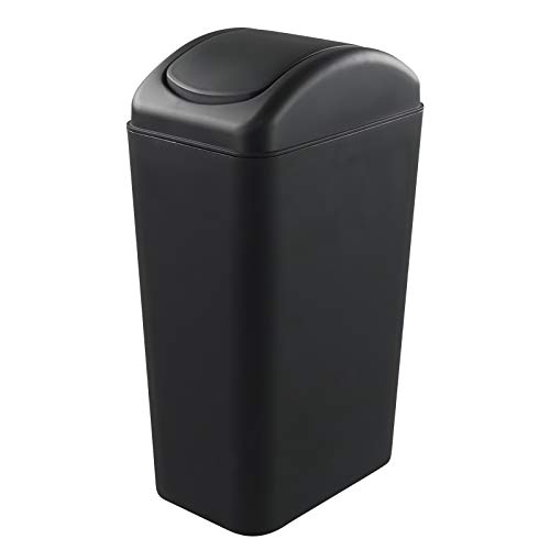 Hespama Slim Trash Can, 14L Black Swing Lid Garbage Bin for Narrow Space