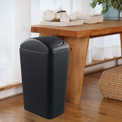 Hespama Slim Trash Can, 14L Black Swing Lid Garbage Bin for Narrow Space