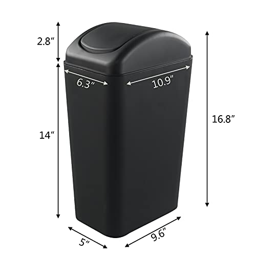 Hespama Slim Trash Can, 14L Black Swing Lid Garbage Bin for Narrow Space