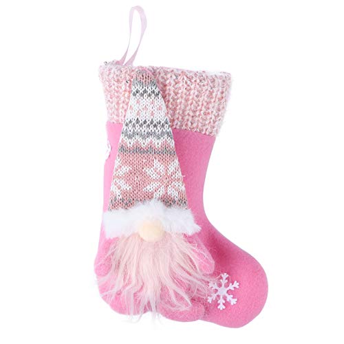 Amosfun Pink Knit Gnome Christmas Stockings Swedish Santa Gnome Hanging Ornament Gifts Pouch Xmas Tree Decor