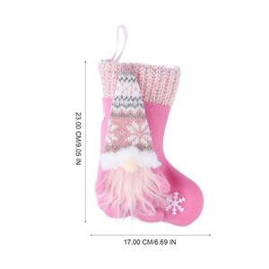 Amosfun Pink Knit Gnome Christmas Stockings Swedish Santa Gnome Hanging Ornament Gifts Pouch Xmas Tree Decor