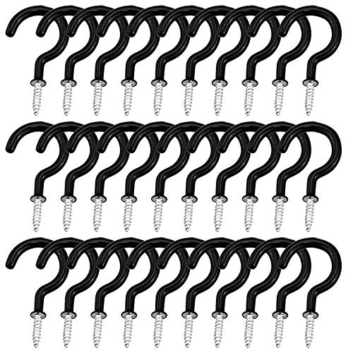 30 Pack Multi-Function Wall Hooks Garage Hooks Cup Hooks for Indoors Outdoors (Black, 2 inch)