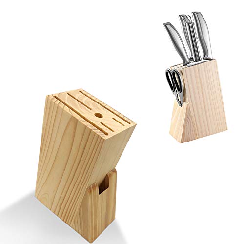 Hooshion Wooden Knife Block Countertop Knife Holder Knife Organizer with Scissors-Slot for Kitchen