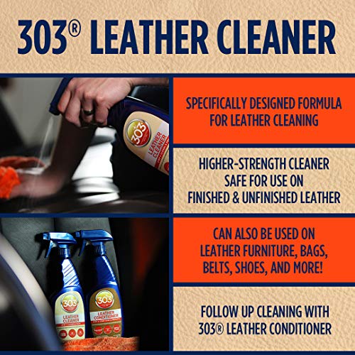 303 Leather Cleaner - Step 1: Cleans & Preps - Safe for Use On Finished & Unfinished Leathers - Cleans Tough Stains - pH Balanced - No Harmful Silicones, 15.5 fl. oz. (30230CSR) Packaging May Vary