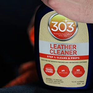 303 Leather Cleaner - Step 1: Cleans & Preps - Safe for Use On Finished & Unfinished Leathers - Cleans Tough Stains - pH Balanced - No Harmful Silicones, 15.5 fl. oz. (30230CSR) Packaging May Vary