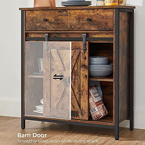 VASAGLE Buffet Cabinet, Floor Sideboard Cupboard Storage Organizer with 1 Drawer and Sliding Barn Door for Living Room Bathroom Hallway