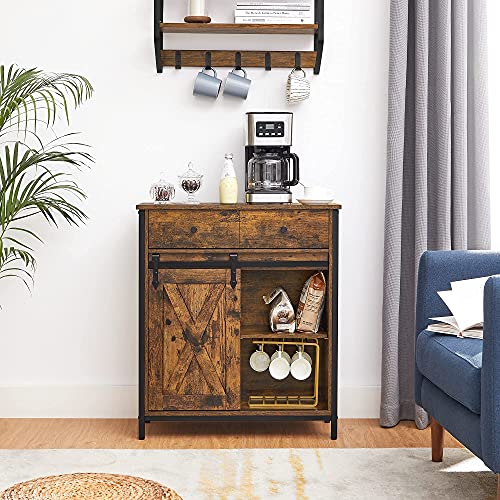 VASAGLE Buffet Cabinet, Floor Sideboard Cupboard Storage Organizer with 1 Drawer and Sliding Barn Door for Living Room Bathroom Hallway