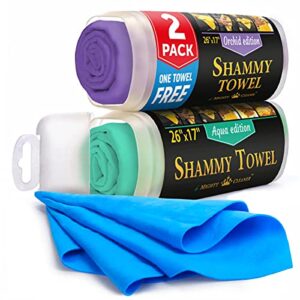 premium chamois cloth for car - 2pk +1 free shammy towel for car - 26”x17” - super absorbent reusable car shammy towel - scratch-free