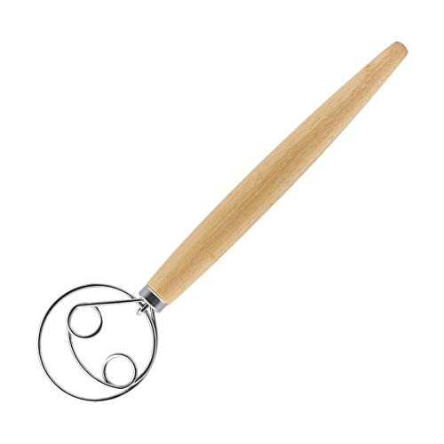 KUFUNG Danish Dough Whisk, Stainless Steel Dutch Bread Mixer, Blender Admixer for Cake Dessert Bread Pizza Pastry Food - Perfect Baking Tool (Hardwood, L)