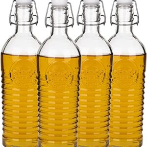 Nicunom 4 Pack Flip Top Glass Bottle, 40 Oz. / 1.2 Liter Clear Glass Pitcher Swing Top Brewing Bottle with Stopper for Beverages, Oils, Kombucha, Beer, Kiefer, Water, Soda, Airtight Seal & Metal Clamp