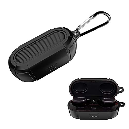 WQNIDE Bose Sport Earbuds Case Silicone Protective Cover [Front LED Visible] Soft Skin Designed for Bose Sport Earbuds with Keychain (Black)