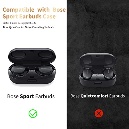 WQNIDE Bose Sport Earbuds Case Silicone Protective Cover [Front LED Visible] Soft Skin Designed for Bose Sport Earbuds with Keychain (Black)