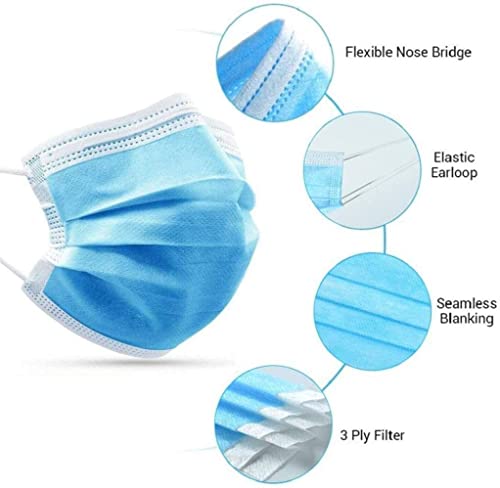 2000 PCS Wholesale Bulk Disposable Face Mask (40 Packs, 50pcs/Pack), 3-Layers Breathable Face Masks with Adjustable Earloop for Business PPE