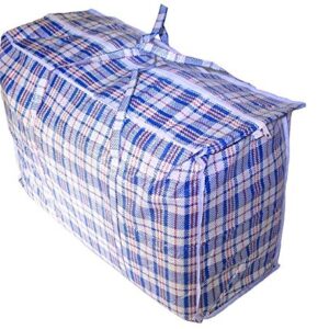 EDOBLUE Jumbo Plastic Checkered Storage Laundry Shopping Bags W. Zipper & Handles (27" x 25" x5")(6 Pack)