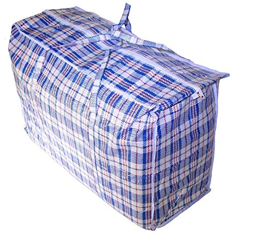 EDOBLUE Jumbo Plastic Checkered Storage Laundry Shopping Bags W. Zipper & Handles (27" x 25" x5")(6 Pack)