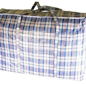 EDOBLUE Jumbo Plastic Checkered Storage Laundry Shopping Bags W. Zipper & Handles (27" x 25" x5")(6 Pack)