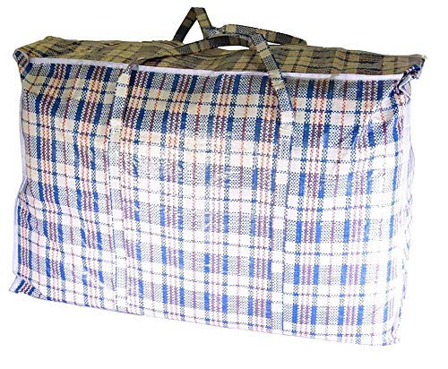 EDOBLUE Jumbo Plastic Checkered Storage Laundry Shopping Bags W. Zipper & Handles (27" x 25" x5")(6 Pack)