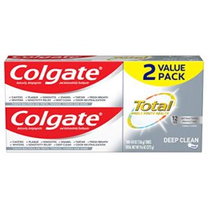 colgate total toothpaste with stannous fluoride and zinc, multi benefit toothpaste with sensitivity relief and cavity protection, deep clean - 4.8 ounce (pack of 2)