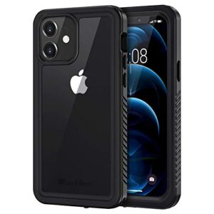 lanhiem iphone 12 case, waterproof dustproof shockproof case with built-in screen protector [not for iphone 12 pro], full body underwater protective cover for iphone 12 6.1 inch -black