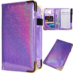 server book - waitress/waiter book organizer with zipper pouch, guest check book holder money pocket restaurant waitstaff organizer (purple)