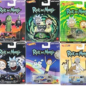 Hot Wheels Galactic Rick & Morty Cars Vans Spaceships Pop Culture Premium Set Bundle Volkswagen Bus + VW T1 + Ford Super Transit & Flying Saucer Ship 6 Items