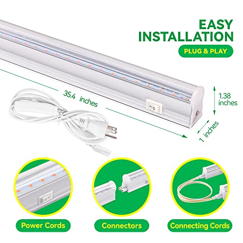 Monios-L LED Grow Light Strips,Full Spectrum Sunlight White, 3FT T5 120W(8X15W,600W Equivalent) for Indoor Plants,Grow Bars with Individual Switch for Herbs/Hydroponics/Succulents,8-Pack