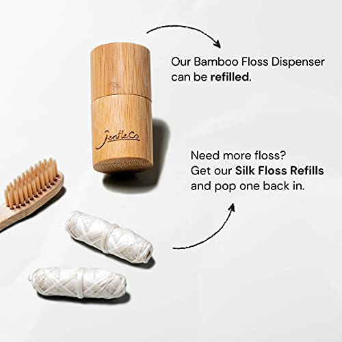 JentleCo Bamboo Floss Dispenser and Biodegradable Silk Floss (33 yd / 30 m) - Earth Friendly, Refillable, Unflavored, Plastic-Free, Zero-Waste