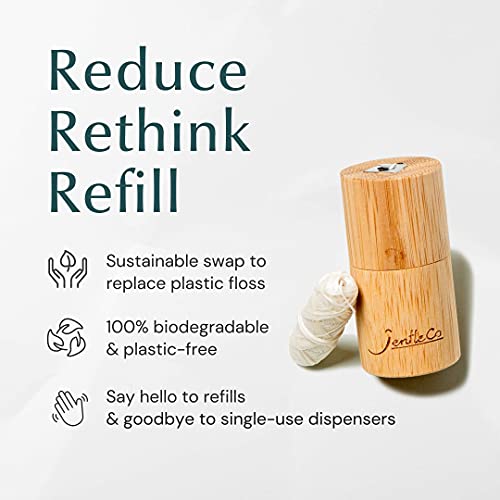 JentleCo Bamboo Floss Dispenser and Biodegradable Silk Floss (33 yd / 30 m) - Earth Friendly, Refillable, Unflavored, Plastic-Free, Zero-Waste