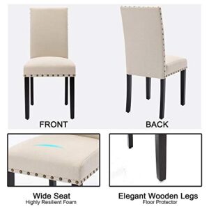 LSSBOUGHT Set of 2 Fabric Upholstered Dining Chair with Nailheads and Sturdy Wooden Legs, Beige