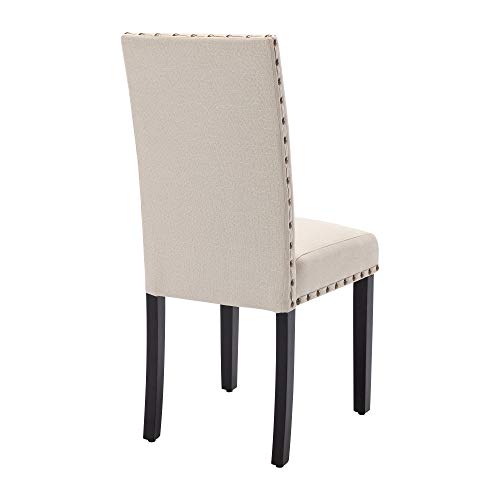 LSSBOUGHT Set of 2 Fabric Upholstered Dining Chair with Nailheads and Sturdy Wooden Legs, Beige