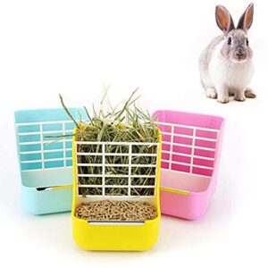 Rabbit Feeder Bunny Guinea Pig Hay Feeder, Hay Food Bin Feeder, Hay and Food Feeder Bowls Manger Rack for Rabbit Guinea Pig Chinchilla (6*6*7 Inches, Blue)