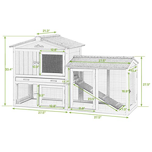 GUTINNEEN Rabbit Hutch Outdoor Bunny Cage Indoor,Extensible Chicken Coop with Large Run Space - No Leak Plastic Tray