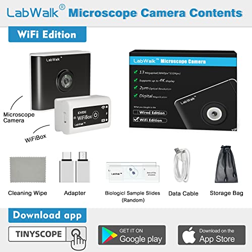 Labwalk WiFi Mobile Microscope Camera, Laboratory Microscope 4K Support, 40X-1000X Portable Microscope, Mobile Microscope for Work Class & Study, Compatible with Android IOS Windows Mac (WiFi Edition)