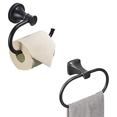 BESy Oil Rubbed Bronze Toilet Tissue Paper Holder with BESy Adhesive Brass Clothes Hook Single Towel Hook for Bathroom Kitchen Garage Square Style Robe Hook Coat Hook Hat Hook