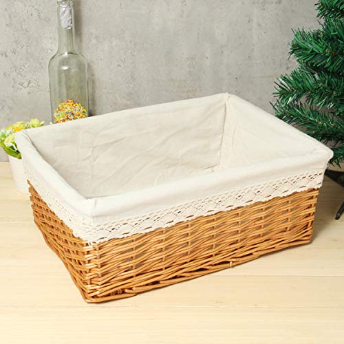 DOITOOL Wicker Cutlery Basket Wicker Storage Baskets with Liner Washable Rectangular Willow Woven Storage Bin Desktop Containers Organizer Basket - Size L Storage Basket Seagrass Lidded