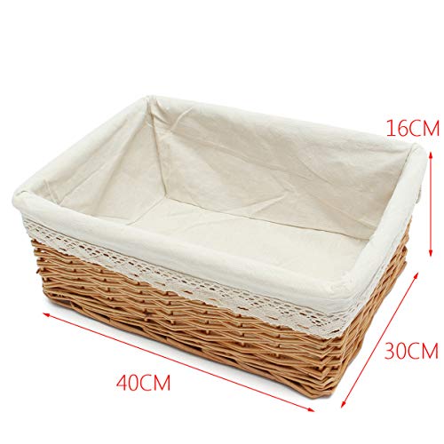 DOITOOL Wicker Cutlery Basket Wicker Storage Baskets with Liner Washable Rectangular Willow Woven Storage Bin Desktop Containers Organizer Basket - Size L Storage Basket Seagrass Lidded