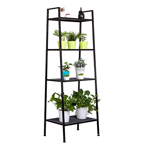 Ynredee Widen 4 Tiers Bookshelf,Ladder Shelf for Plant Flower Stand, Multipurpose Organizer Rack for Home, Office, Living Room (Black)