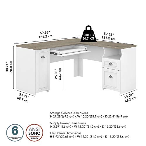 Bush Furniture Fairview L Desk, Shiplap Gray/Pure White