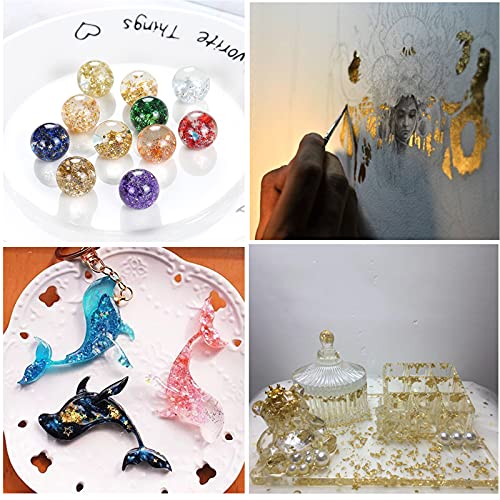 Gold Foil Flakes for Resin, 6 Bottles Gilding Flakes Metallic Foil Flakes with Tweezers for Nails,Painting,Crafts,Slime (Gold,Silver,Copper,Red,Blue,Purple Colors)